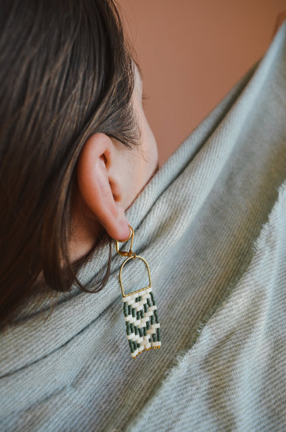 ready-to-ship Forest Green Michif Woven Danglers – Three Sisters by Emma